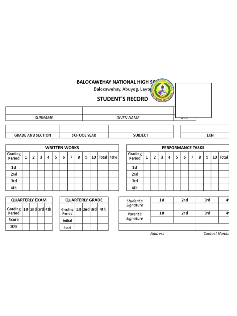 Student'S Record: Balocawehay National High School | PDF | Learning ...