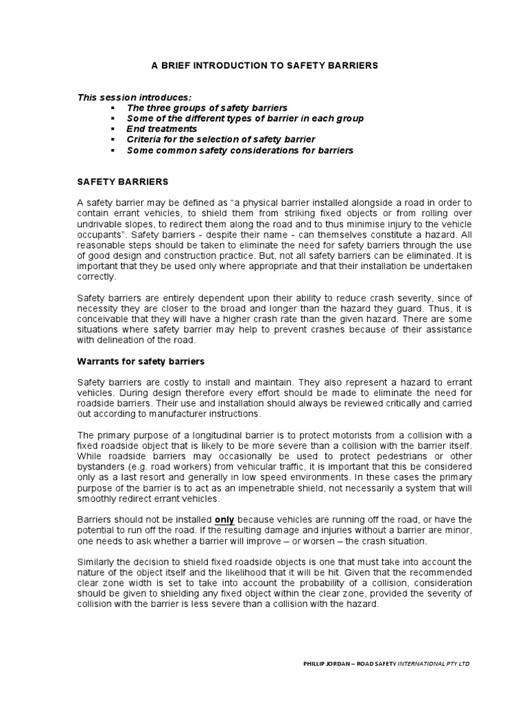 This Session Introduces:: A Brief Introduction To Safety Barriers | PDF ...