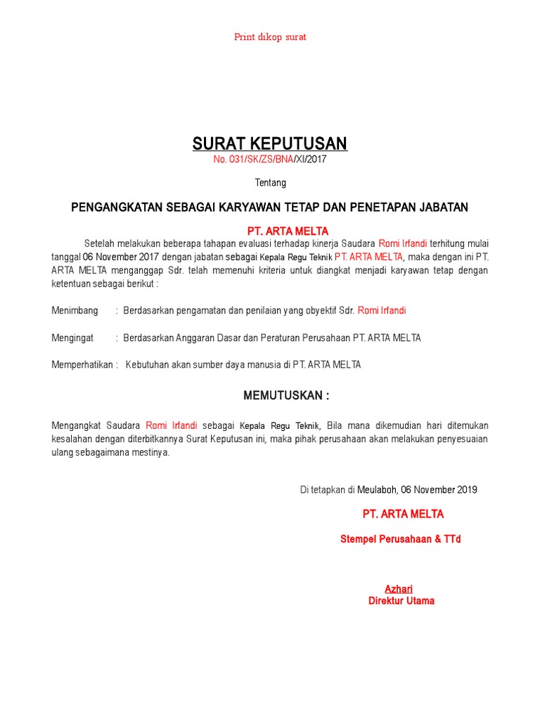 SK Pengangkatan Form | PDF