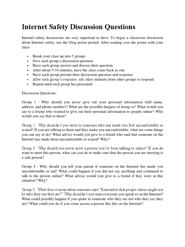 Internet Safety Discussion Questions | PDF