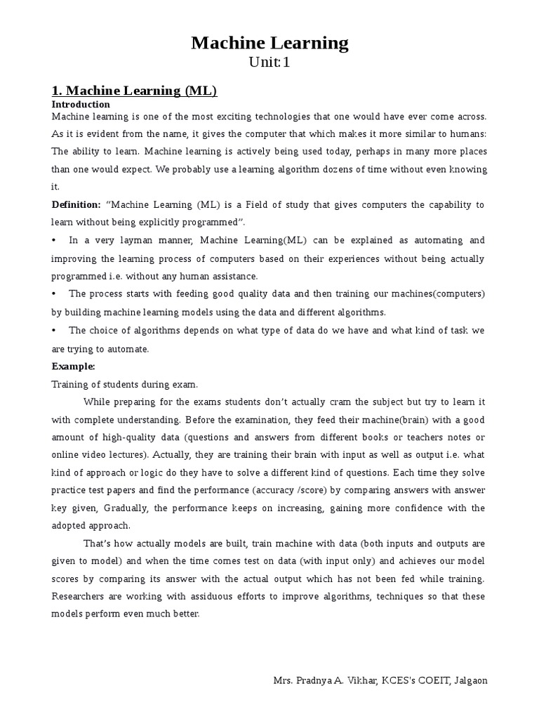 ML Unit 1 | PDF | Machine Learning | Statistical Classification