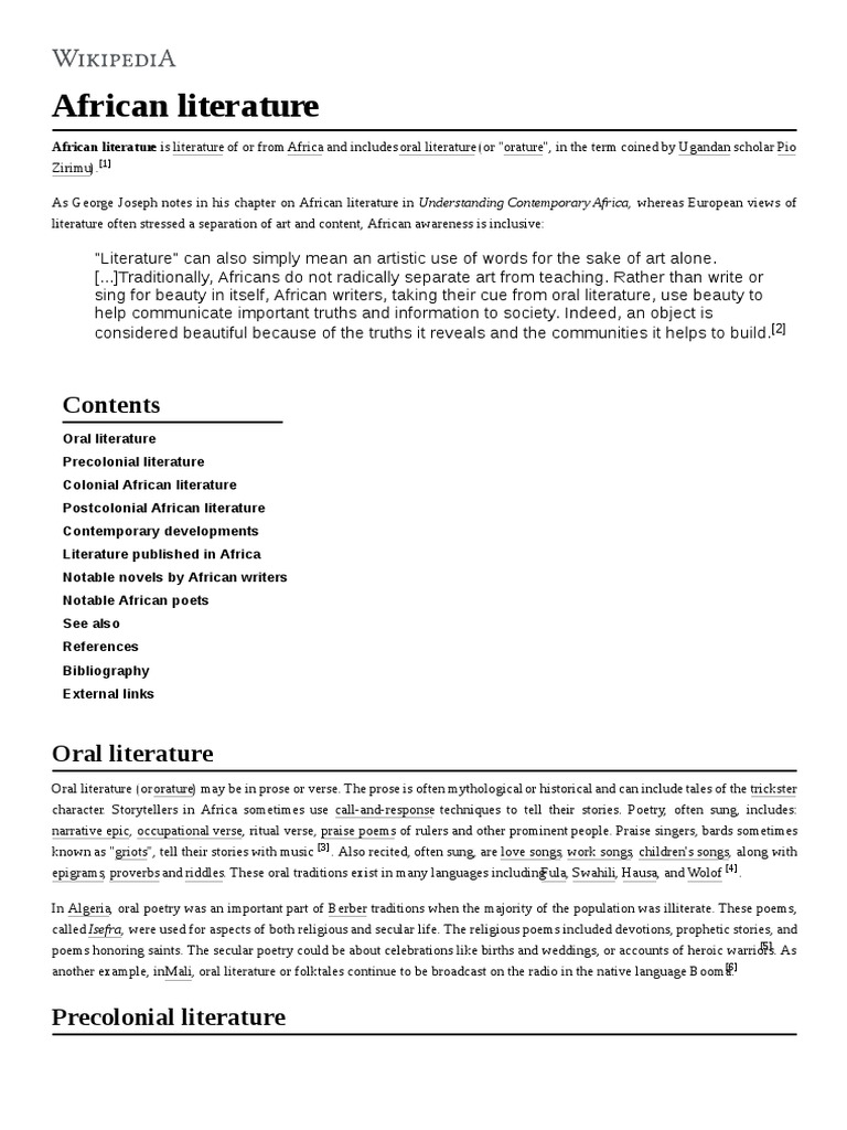 African Literature | PDF | African Literature