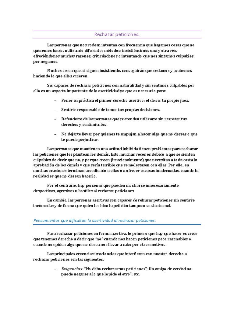 Cómo Rechazar Peticiones Asertivamente | PDF | Conceptos psicologicos ...