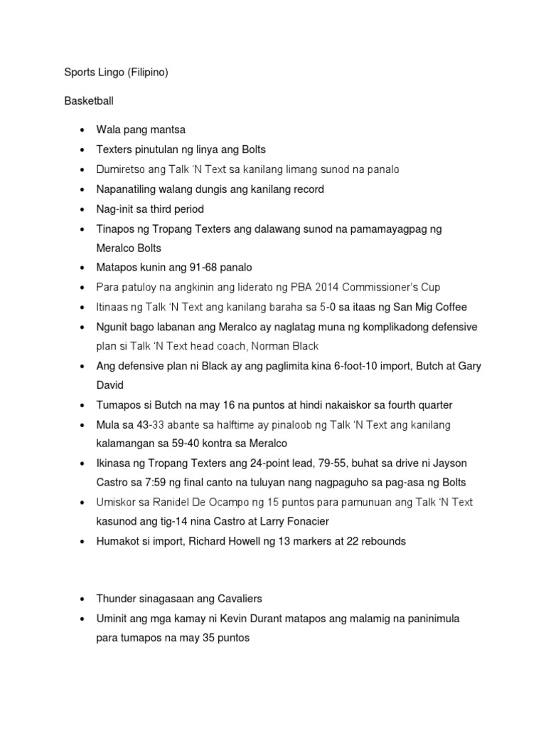 Sports Linggo Filipino | PDF