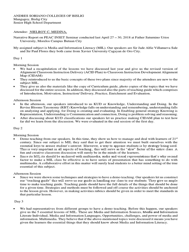 Narrative Report | PDF | Information Literacy | Multimedia