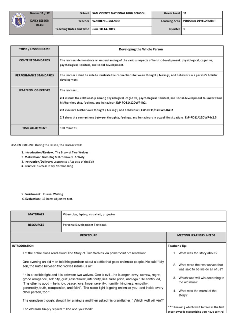 PerDev Lesson 2 Developing The Whole Person | Download Free PDF ...