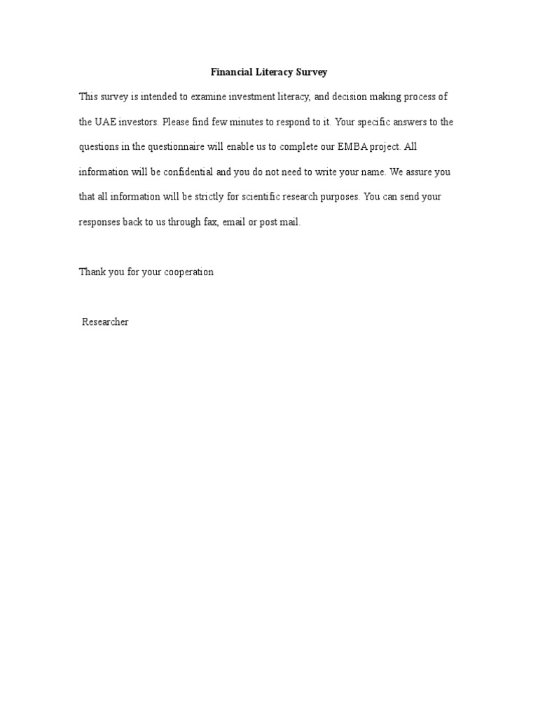 FinancialLiteracy Questionnaire | PDF | Stocks | Bonds (Finance)