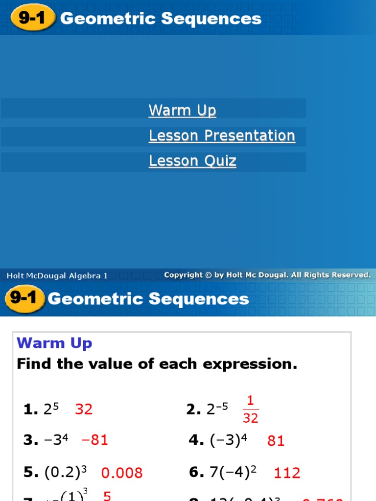 Warm Up Lesson Presentation Lesson Quiz: Holt Mcdougal Algebra 1 Holt ...