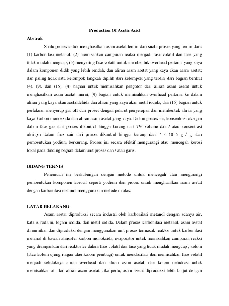 Production of Acetic Acid | PDF