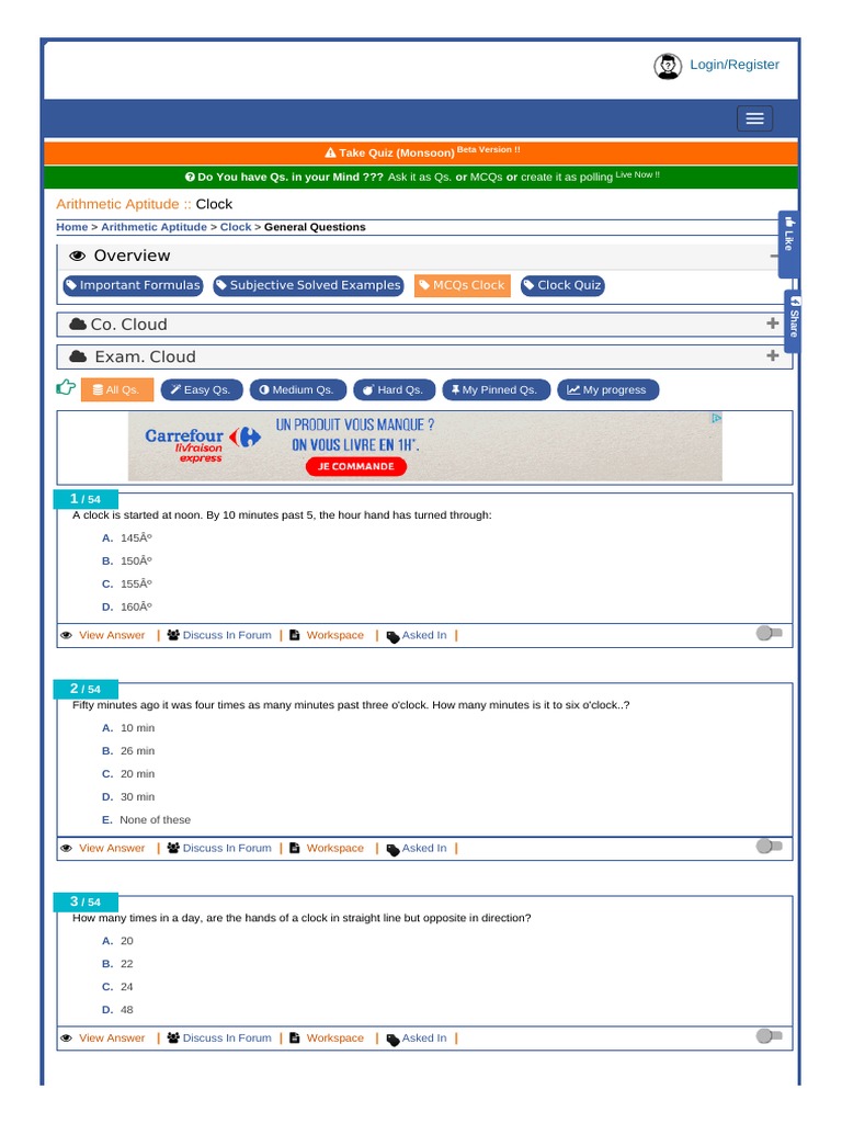 Clock Arithmetic Aptitude Question With Answers | PDF | Clock | Queue ...