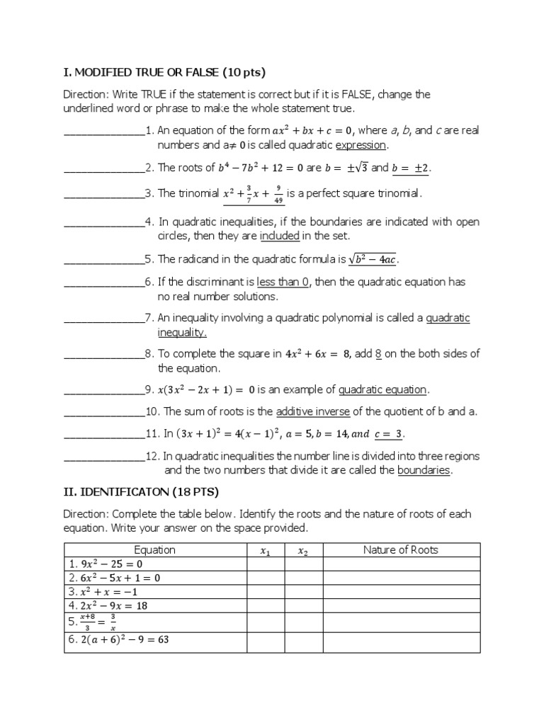 I. Modified True or False (10 PTS) | PDF