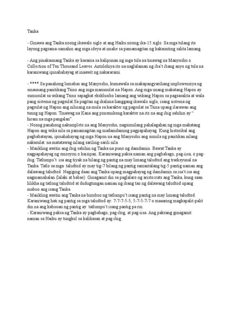 Tanka, Haiku, Tanaga | PDF