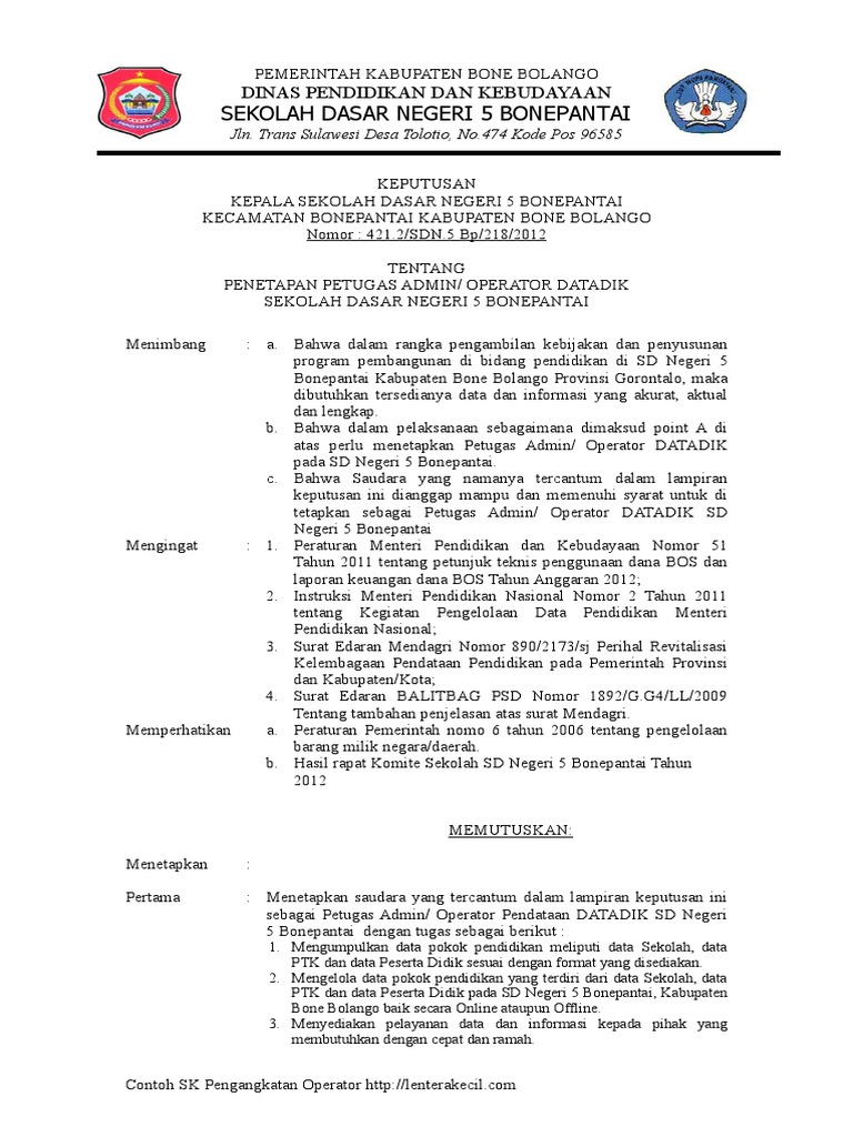 Contoh SK Operator | PDF | Karier & Perkembangan