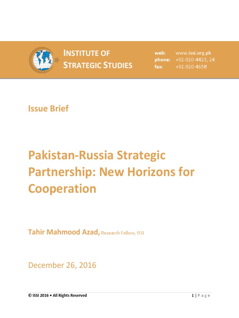Pakistan-Russia Strategic Partnership: New Horizons For Cooperation ...