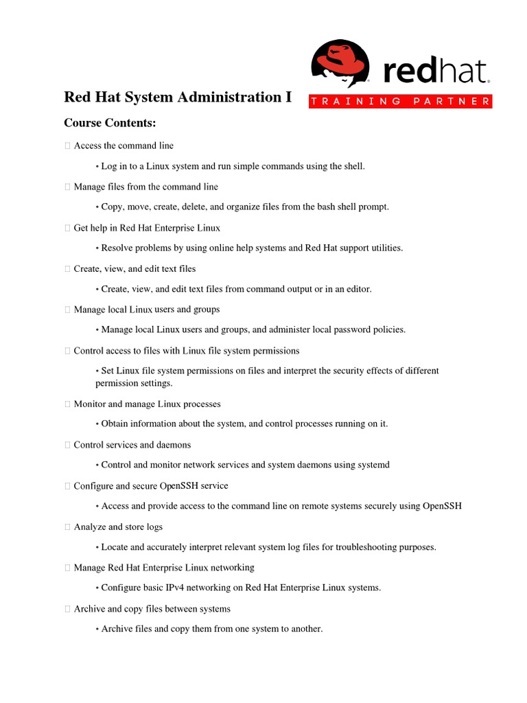 RedHat 124 Course COntent | PDF