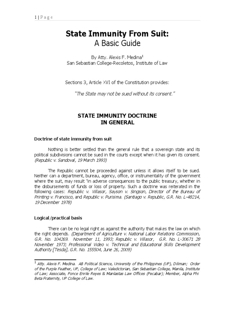 State Immunity From Suit:: A Basic Guide | PDF | Sovereign Immunity ...