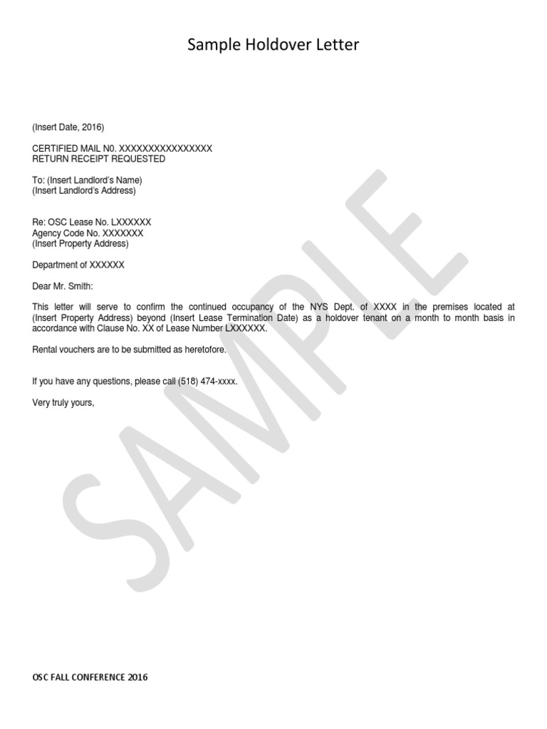 2016 Boc Lease Contracts For Real Property Sample Holdover Letter ...
