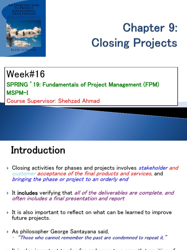 Week#16: SPRING '19: Fundamentals of Project Management (FPM) Mspm-I ...