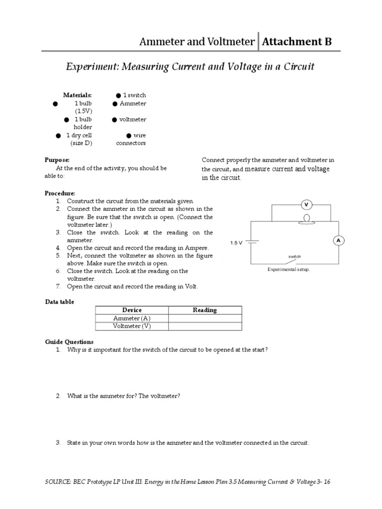 Activity - Measuring Current & Voltage in A Circuit | PDF