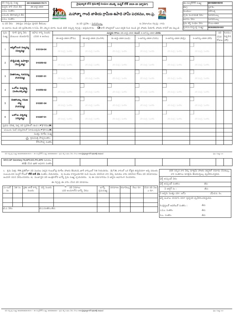 Muster Roll Form - 081183920025170171 - 201920016336 | PDF