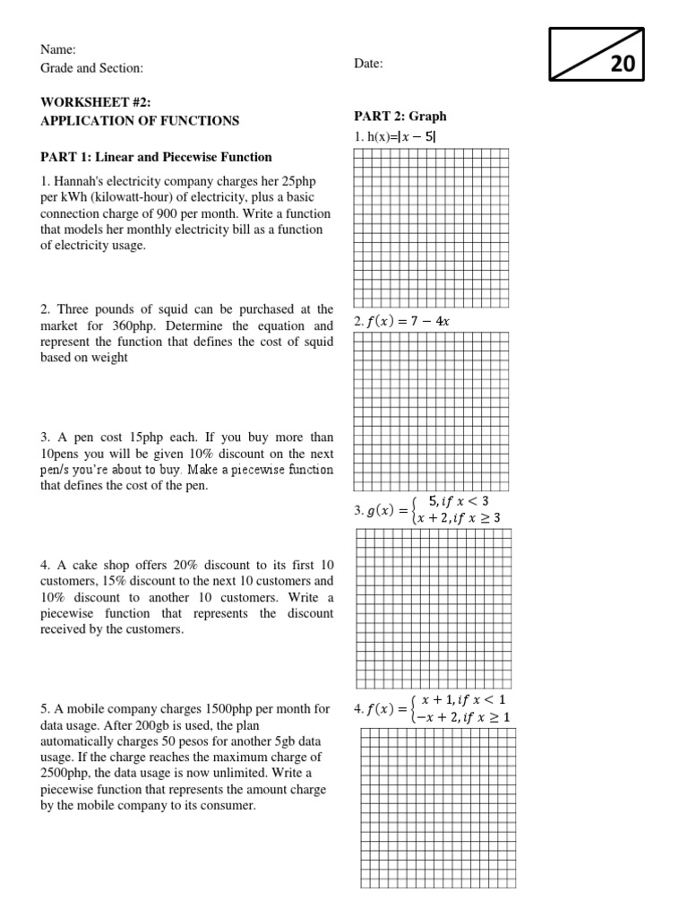 Worksheet #2: Application of Functions PART 1: Linear and Piecewise ...
