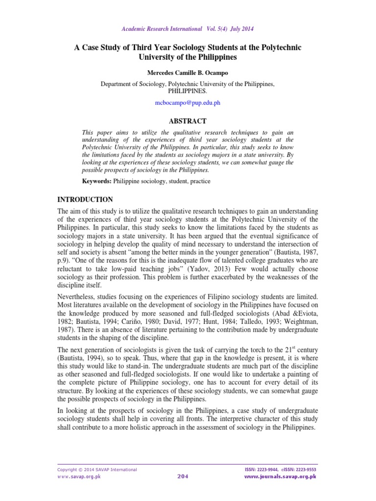 A Case Study of Third Year Sociology Students at The Polytechnic ...