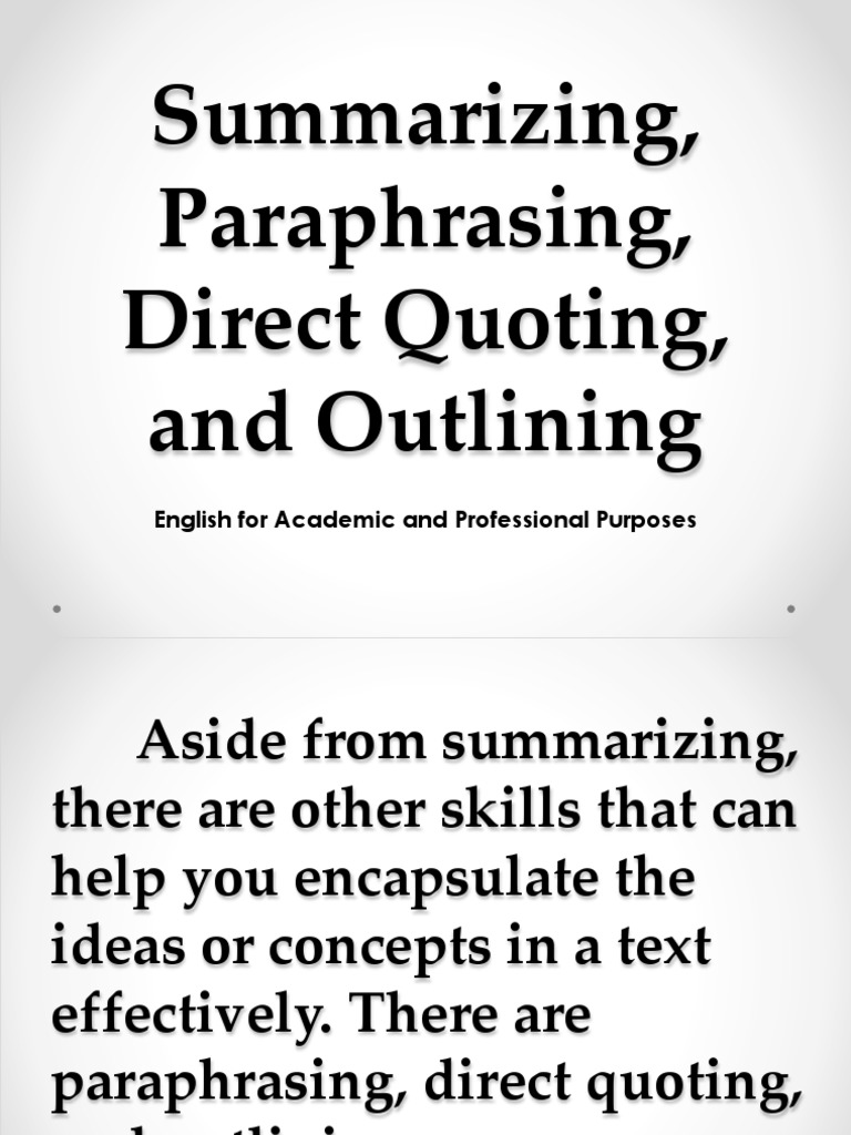 Summarizing Paraphrasing and Direct Quoting | Download Free PDF | Plagiarism | Citation