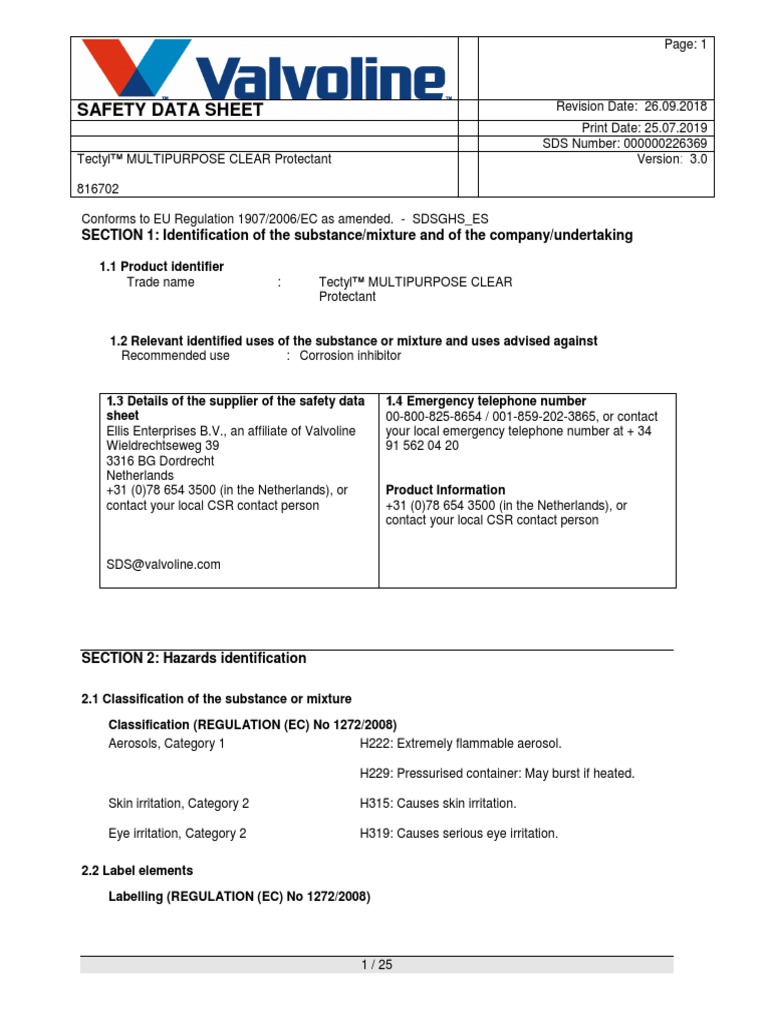 Tectyl Multipurpose Clear 12 - 400 ML 000000000000816702 Spain (GHS ...