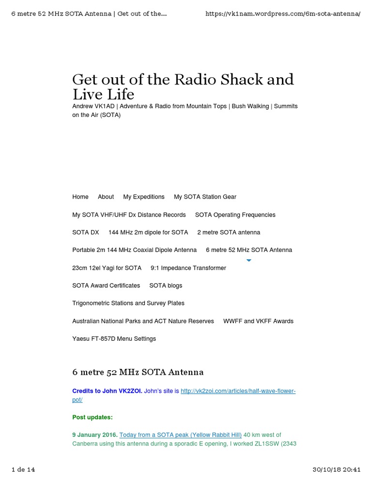 6 Metre 52 MHZ SOTA Antenna | PDF | Coaxial Cable | Antenna (Radio)