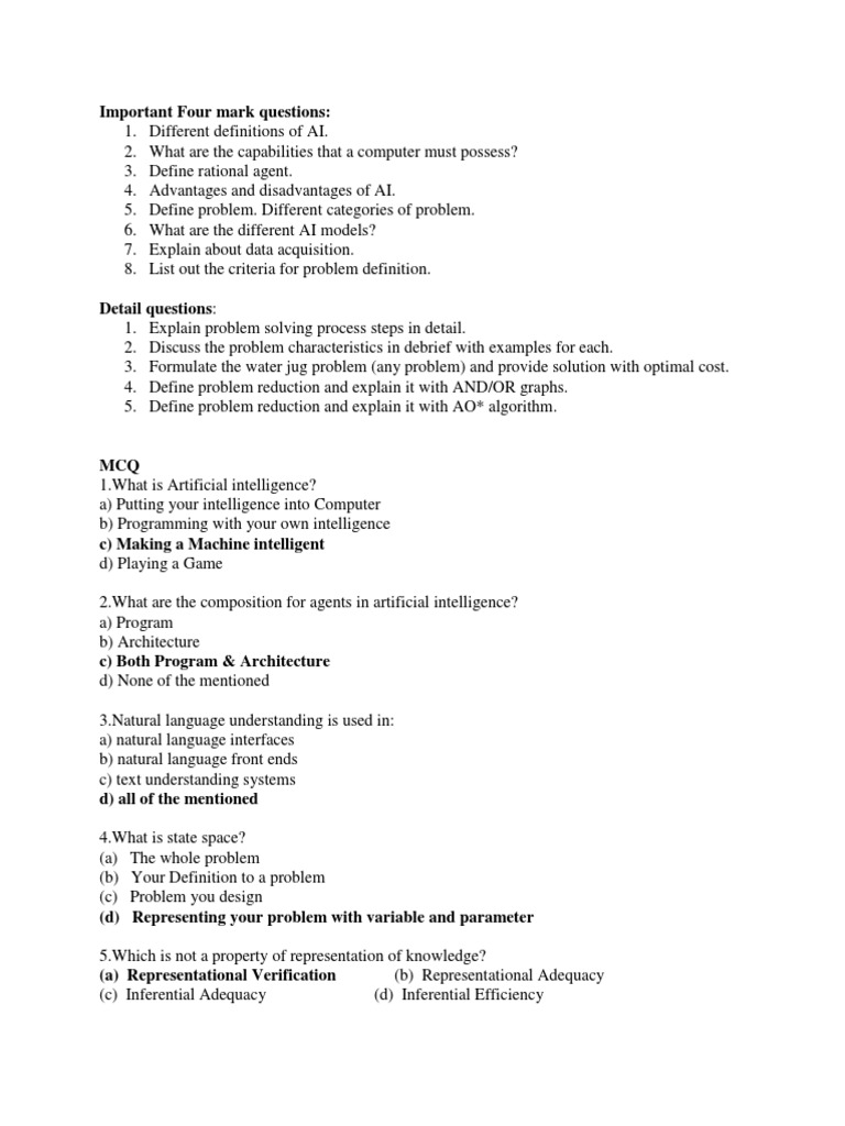 Key AI Questions and Answers Guide | PDF | Artificial Intelligence ...