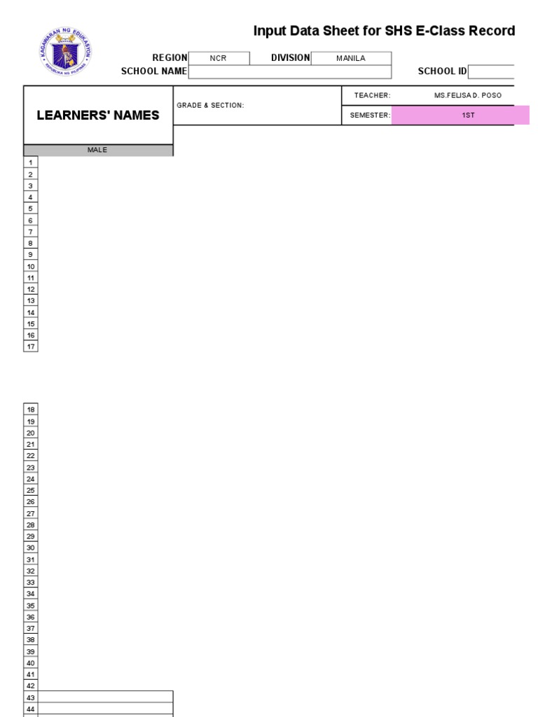 Blank Grading Sheet Shs | PDF | Pedagogy | Learning