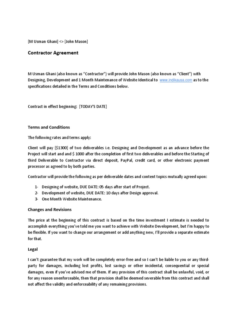 Contractor Agreement: Terms and Conditions | Download Free PDF ...