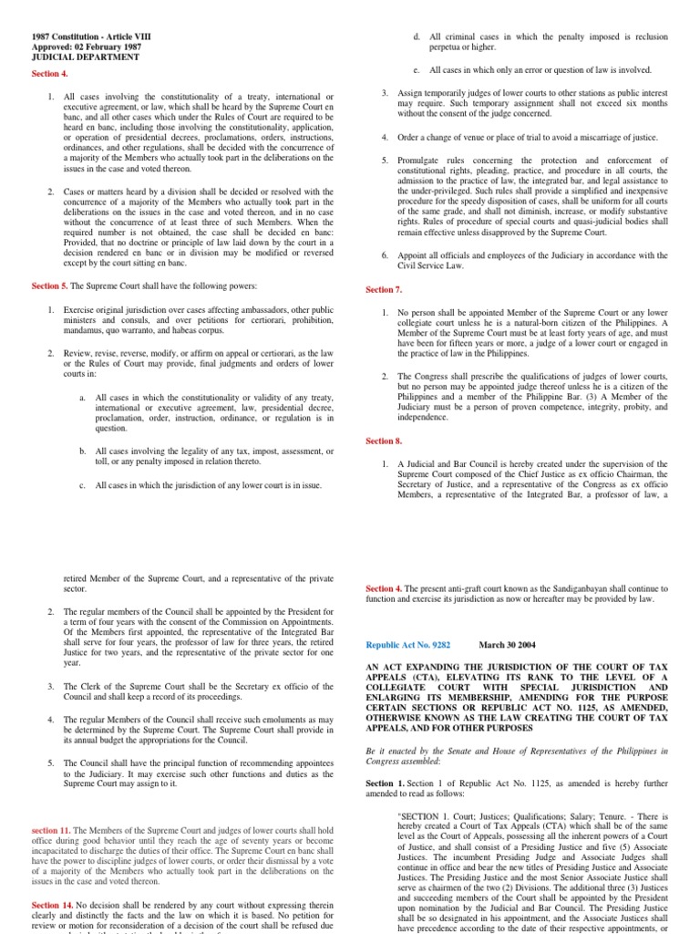 Section 4.: 1987 Constitution - Article VIII Approved: 02 February 1987 ...