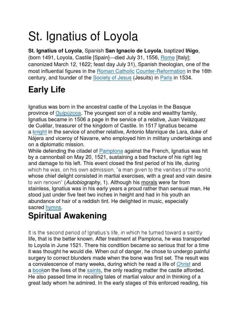 Biography of ST Ignatius | PDF | Ignatius Of Loyola | Society Of Jesus
