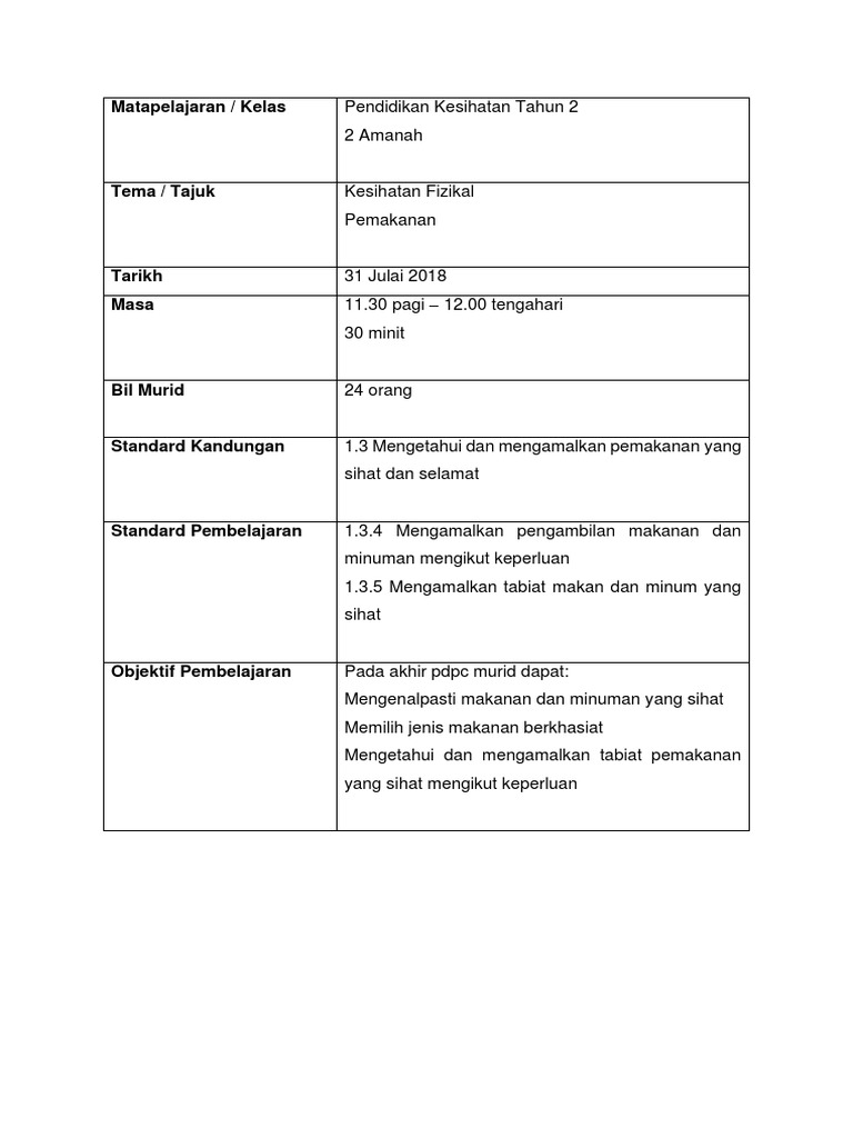 RPH PK T2 Pemakanan | PDF