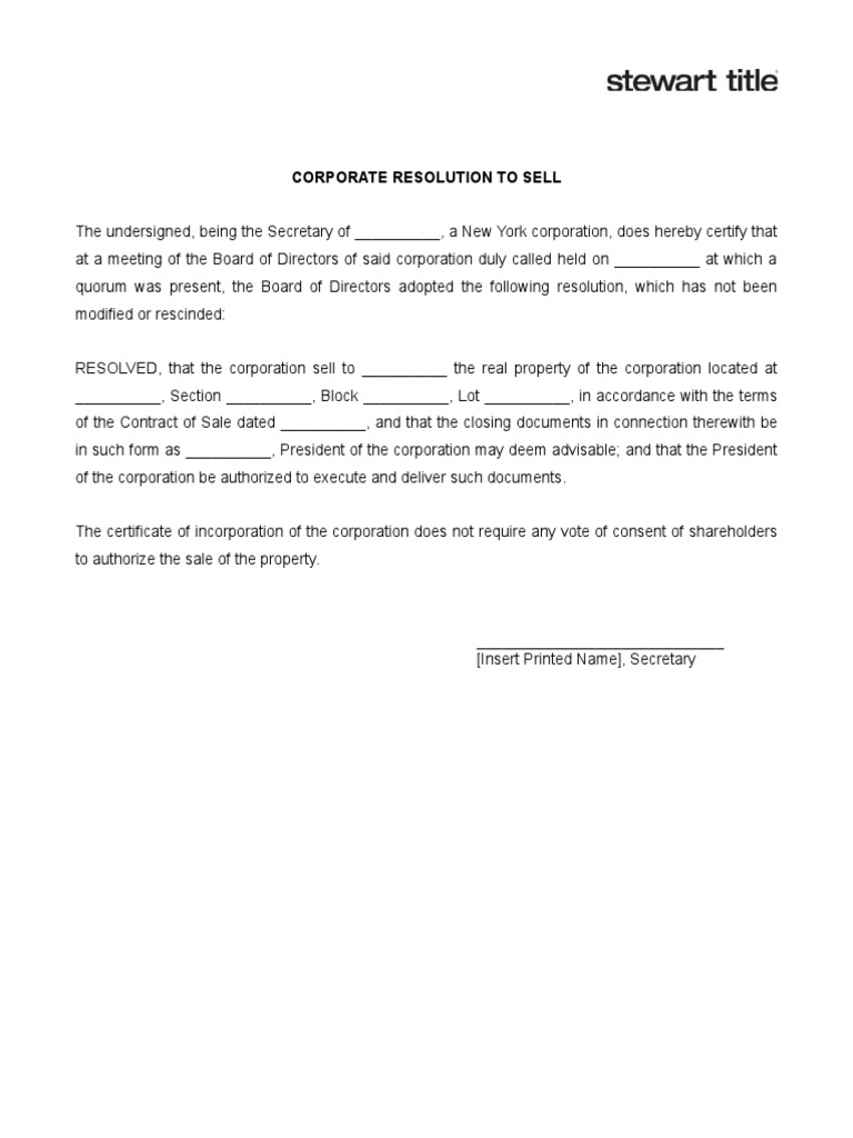 Corporate Resolution To Sell | PDF