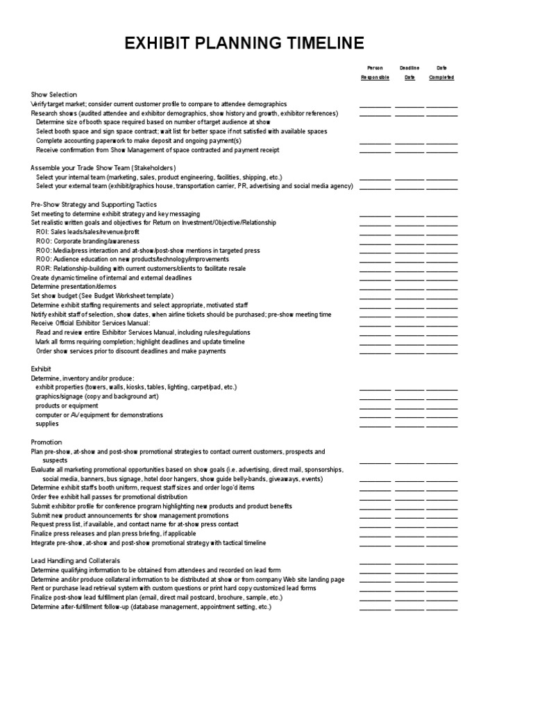 Exhibit Planning ChecklistandTimeline | PDF | Cargo | Direct Marketing