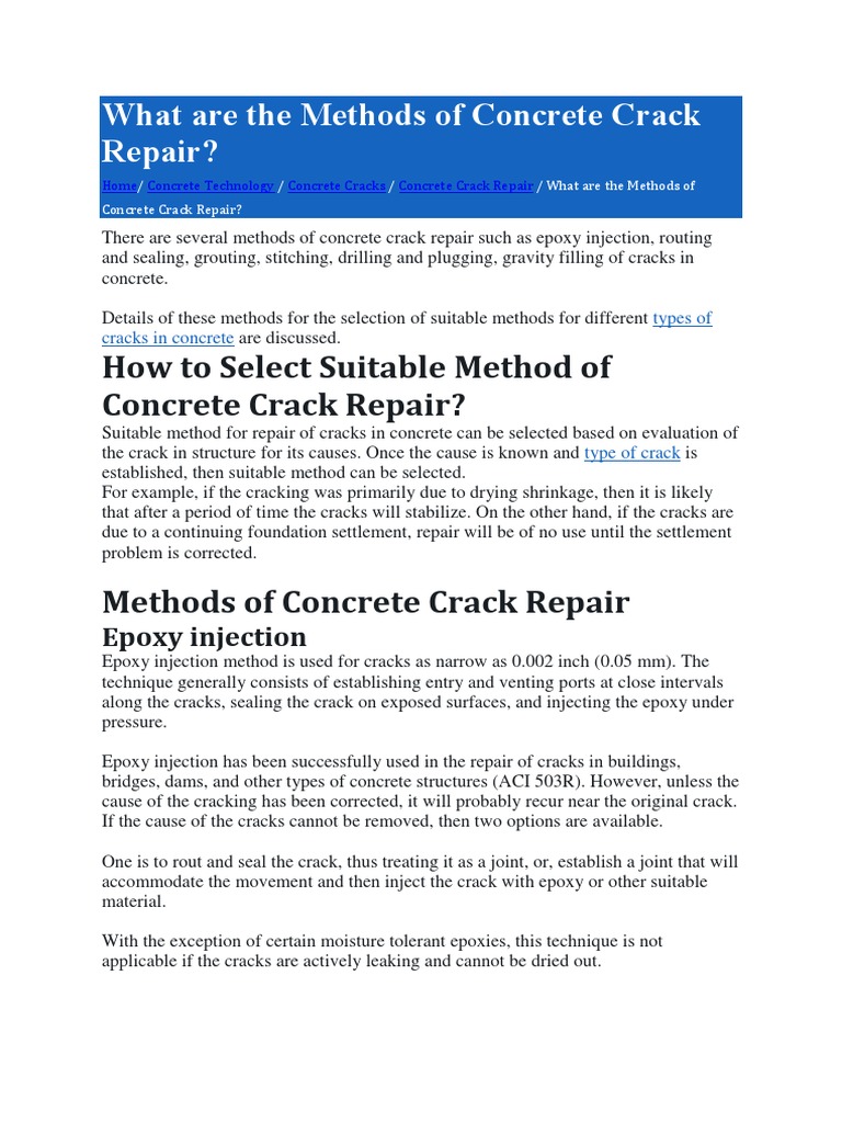 Concrete Crack Repair Methods Explained | PDF | Prestressed Concrete ...