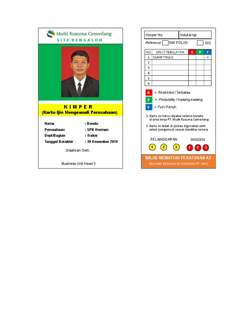 Kartu Ijin Mengemudi Kimper PT MKC | PDF
