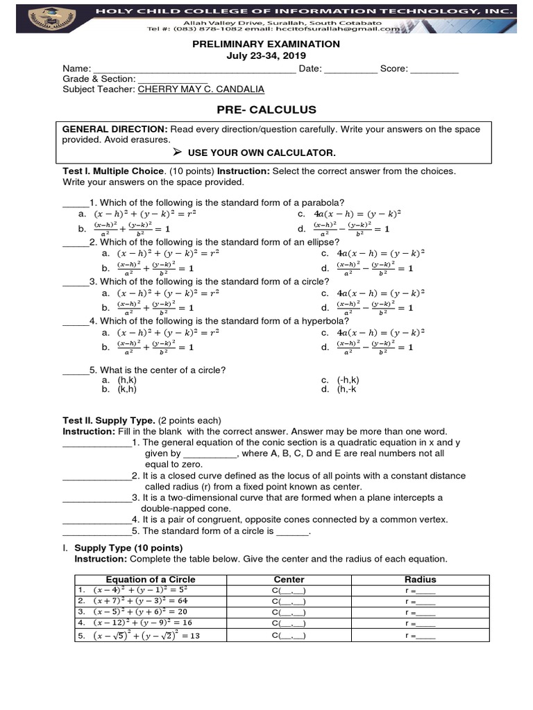 F Pre Calculus | PDF | Circle | Geometric Shapes