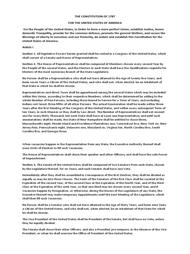 Constitution of the United States 1787 | PDF | U.S. State | United ...