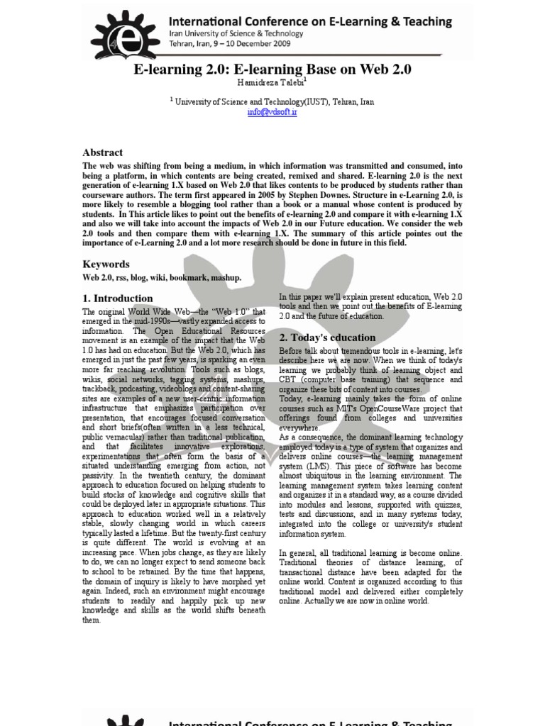 E-Learning 2.0: E-Learning Base On Web 2.0: Hamidreza Talebi | PDF | Educational Technology ...