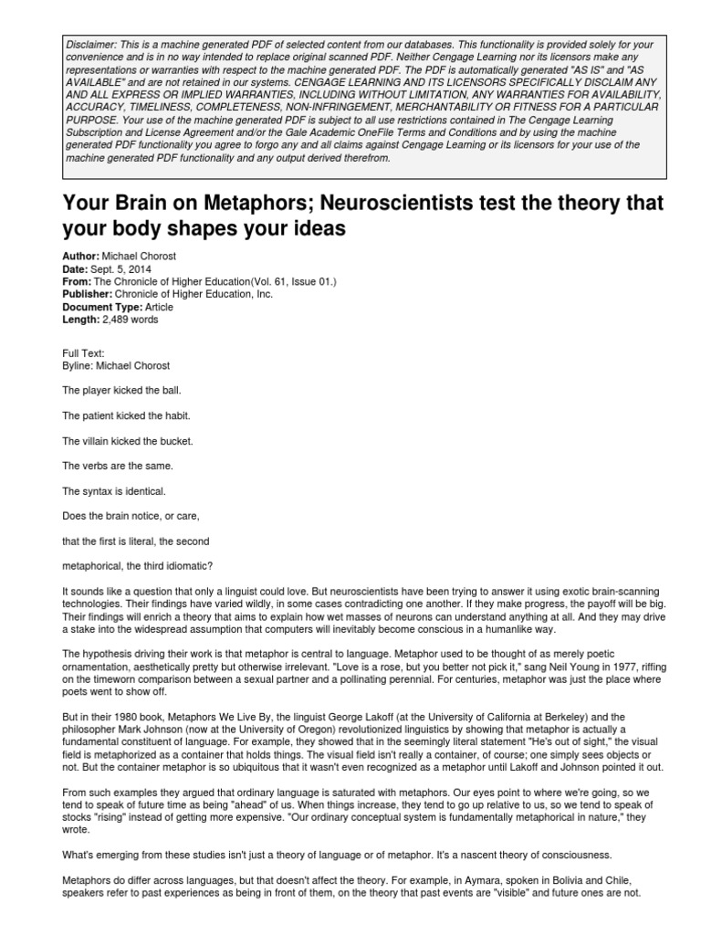 Your Brain On Metaphors Neuroscientists Test The Theory That Your Body ...