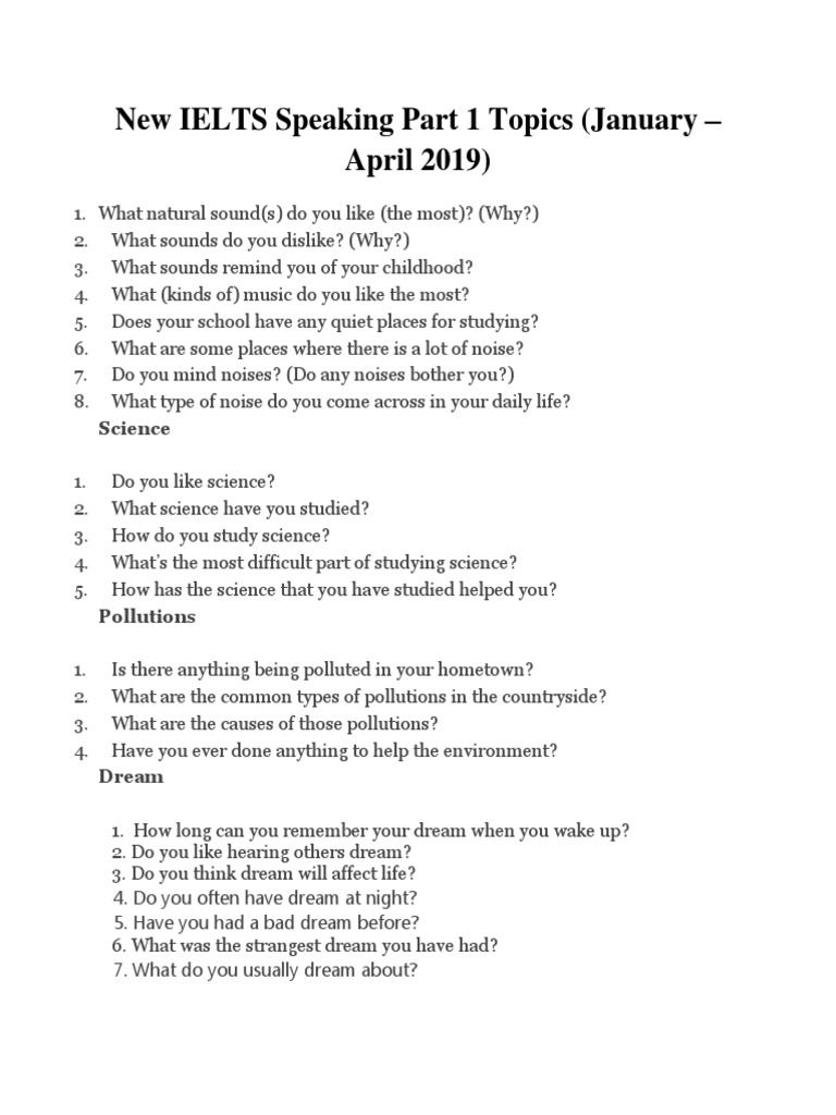 IELTS Speaking Topics 2019 | PDF