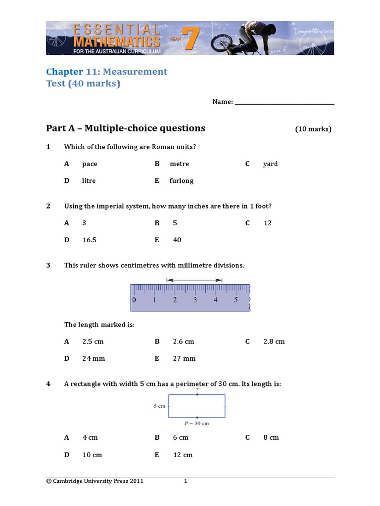 11: Measurement Test (40 Marks) : Part A - Multiple-Choice Questions ...