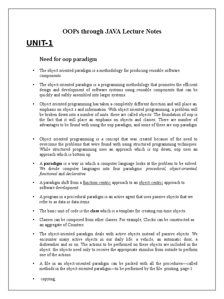 Java GSR Units 1 2 3 | PDF | Object Oriented Programming | Class (Computer Programming)