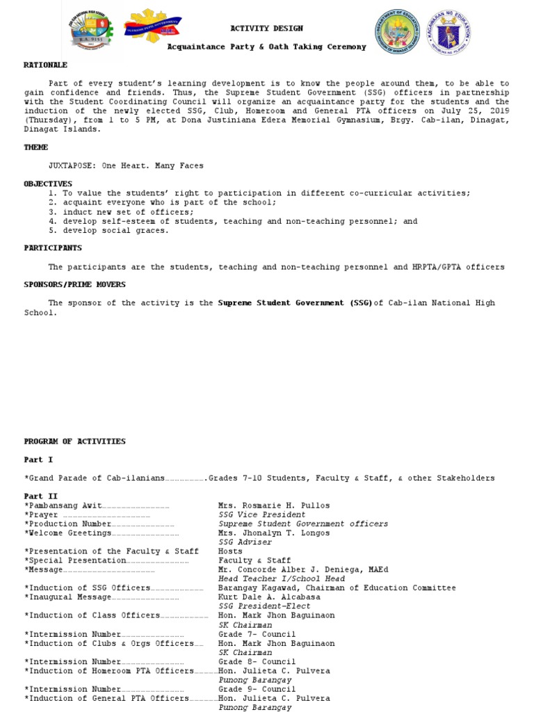 Activity Design - Acquaintance Party 2018 | PDF | Learning