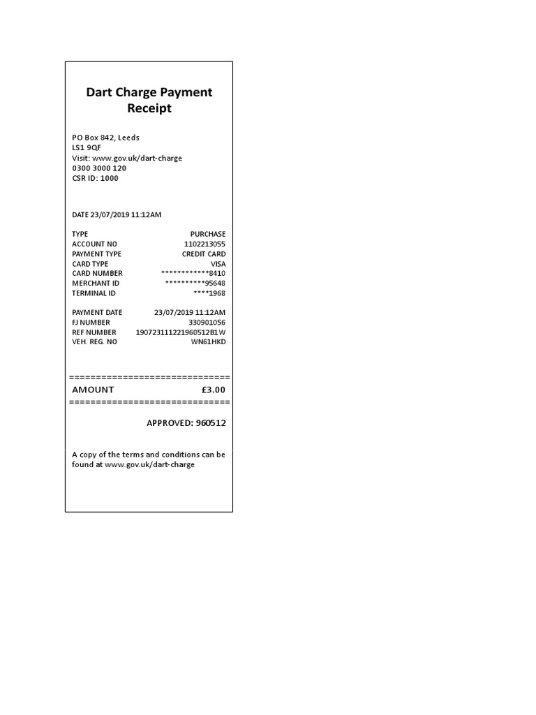 Dart Charge Payment Receipt | PDF | Business | Finance & Money Management