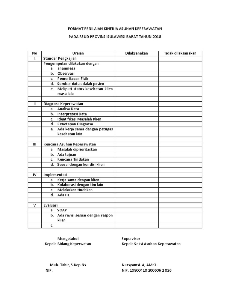 Format Penilaian Kinerja Asuhan Keperawatan | PDF