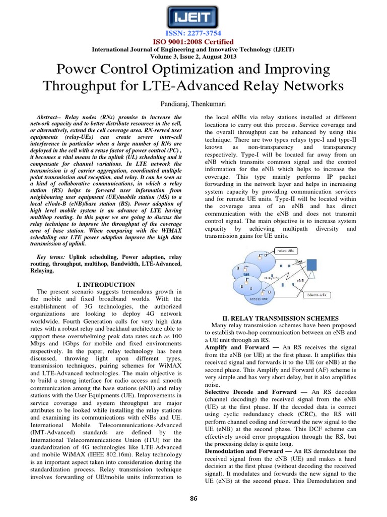 Power Control Optimization and Improving Throughput For LTE-Advanced Relay Networks | PDF | Lte ...